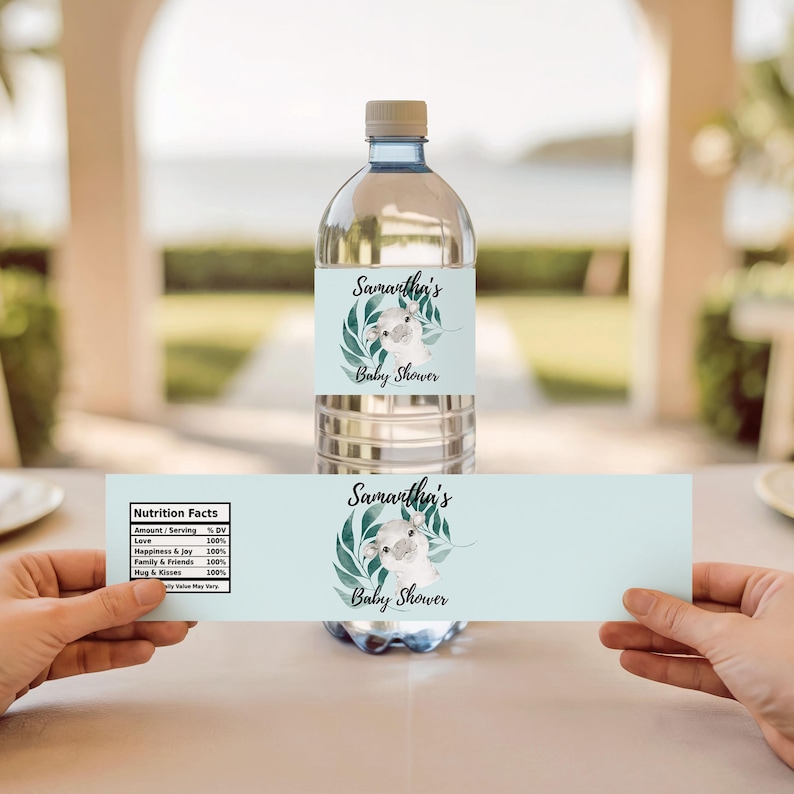 Safari Elephant Baby Shower Water Bottle Labels, Editable Template ...