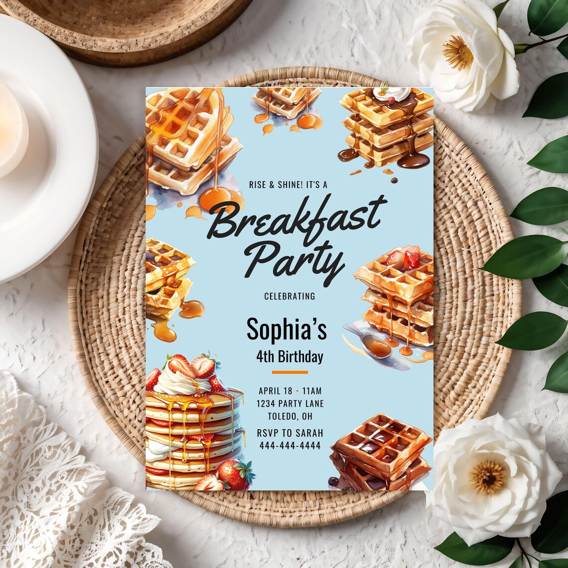 Breakfast Birthday Party Invitation: Editable Waffle Theme Template - Etsy