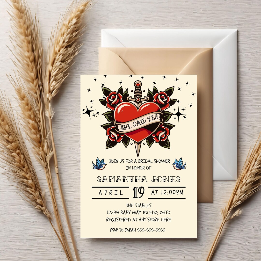 Traditional Tattoo Bridal Shower Invitation: Rockabilly Old School ...