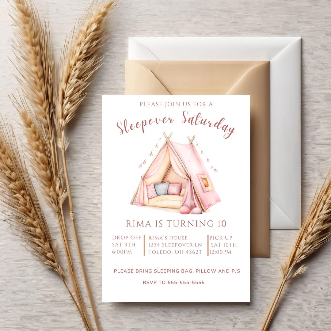 Sleepover Birthday Invitation: Girl's Glamping Tent Party Digital ...
