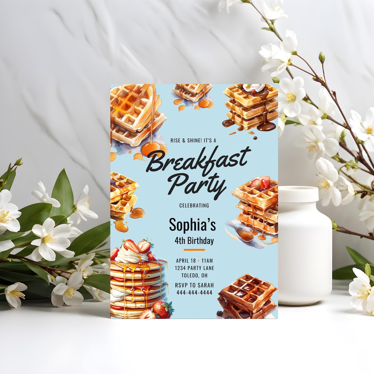 Breakfast Birthday Party Invitation: Editable Waffle Theme Template - Etsy