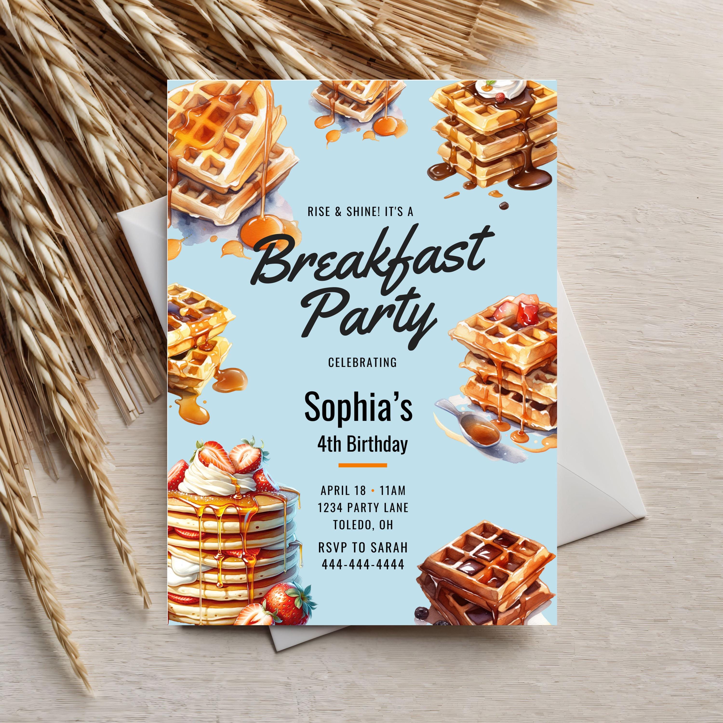 Breakfast Birthday Party Invitation: Editable Waffle Theme Template - Etsy