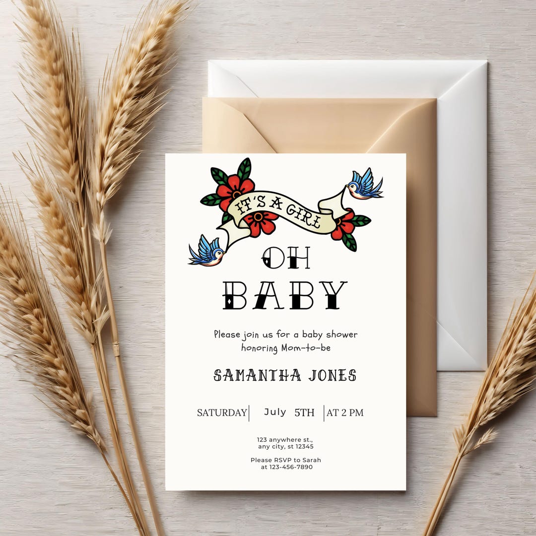 Traditional Tattoo Baby Shower Invite Old School Tattoo Baby Shower ...