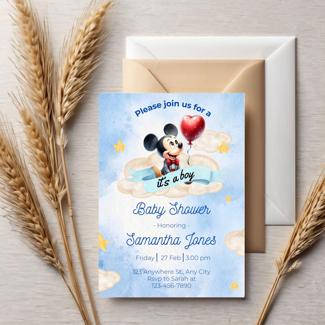 Mickey Mouse Baby Shower Invitation - Editable Template - Instant ...