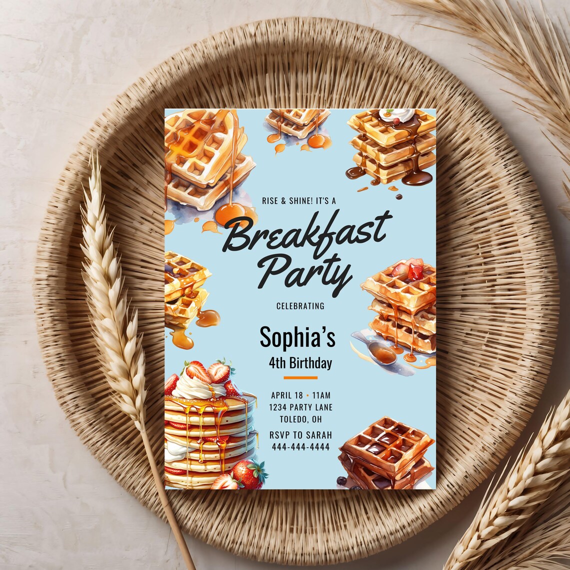 Breakfast Birthday Party Invitation: Editable Waffle Theme Template - Etsy
