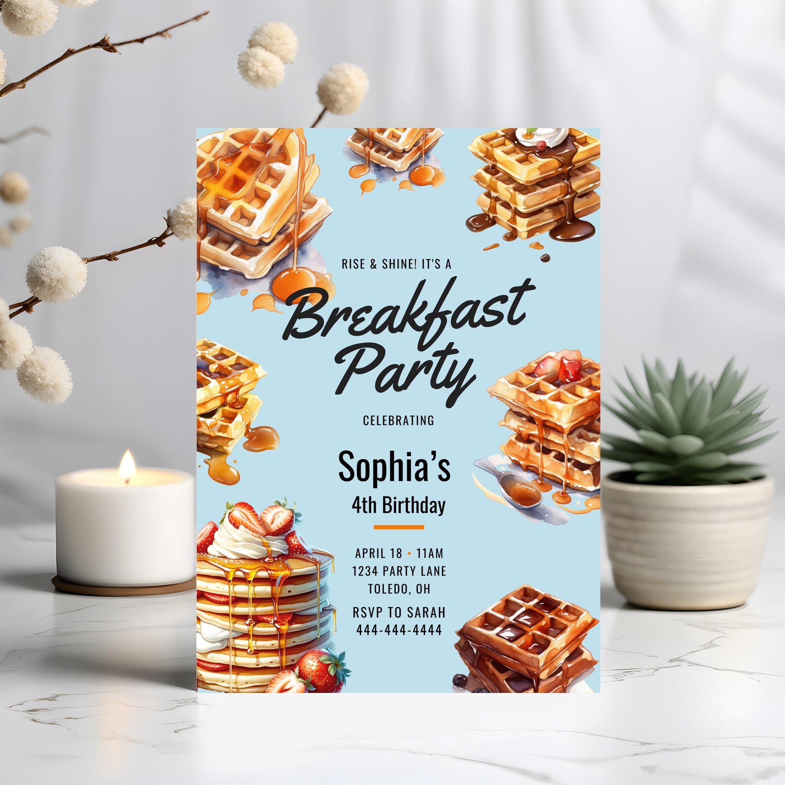 Breakfast Birthday Party Invitation: Editable Waffle Theme Template - Etsy