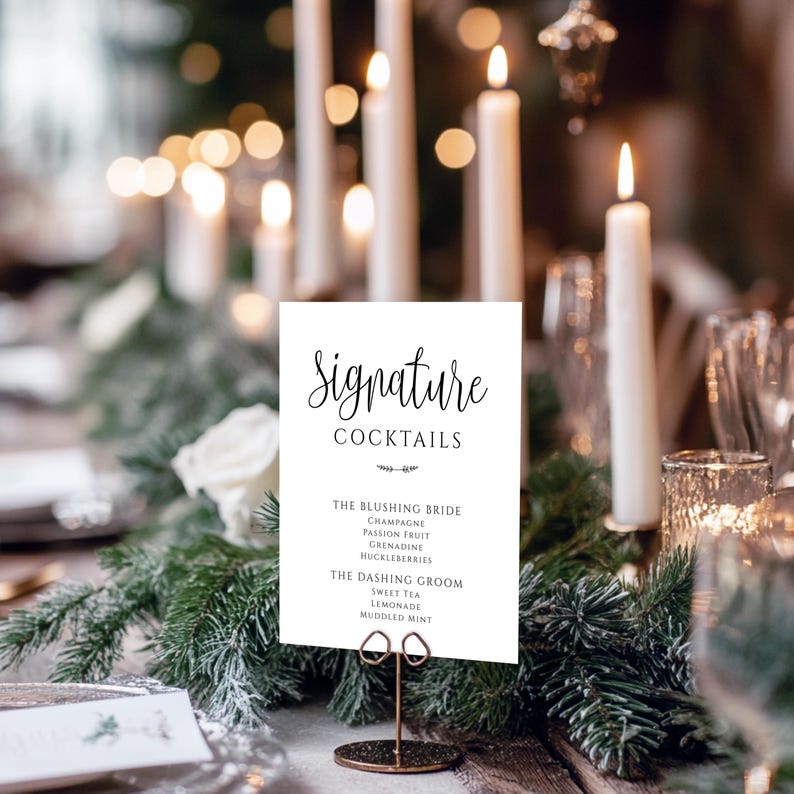 Wedding Signature Drinks Sign Template, Minimalist Bar Menu (editable ...