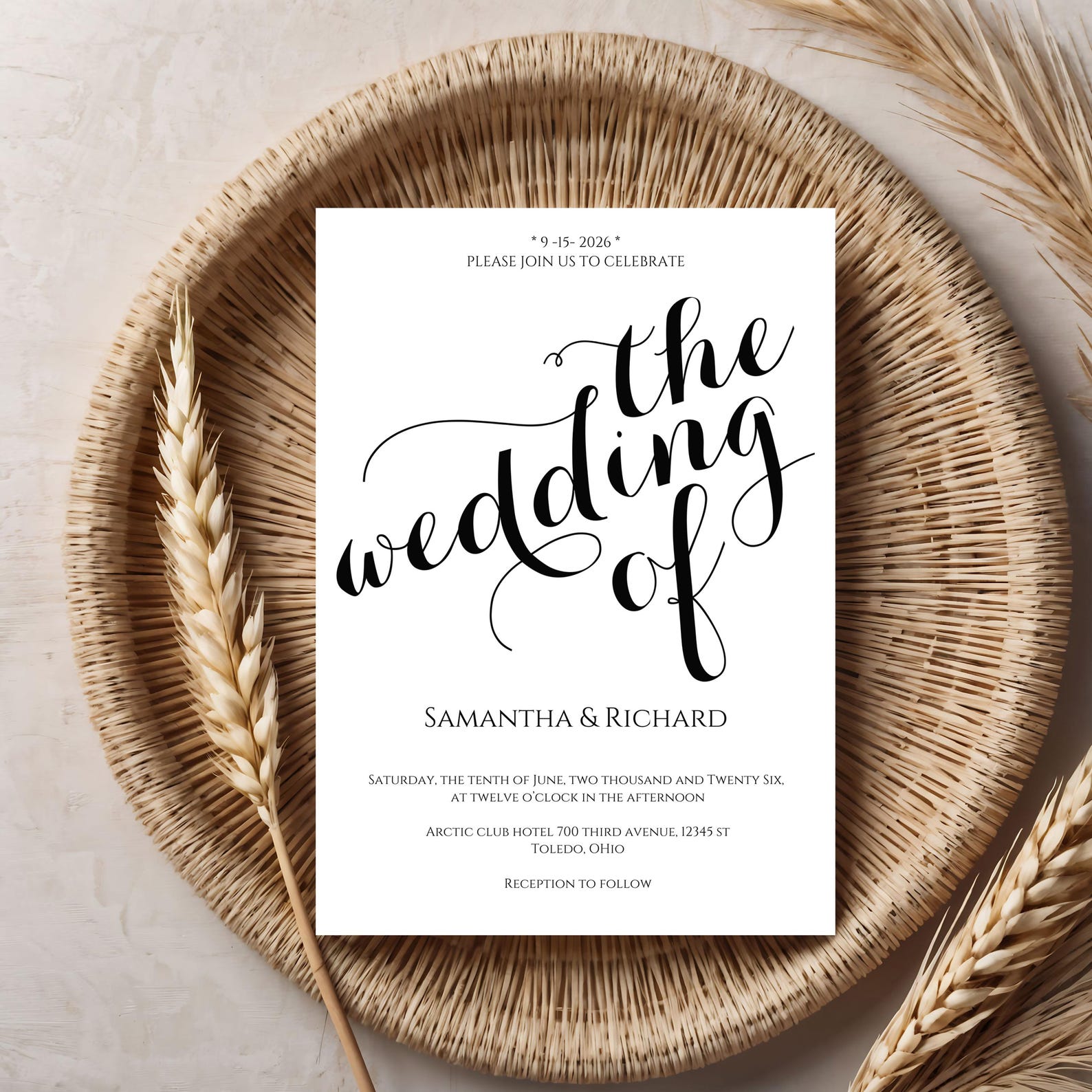 Modern Script Wedding Invitation Template: Minimalist Design (digital ...