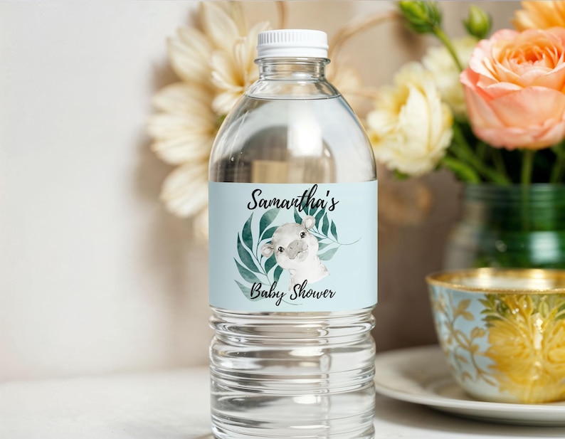 Safari Elephant Baby Shower Water Bottle Labels, Editable Template ...