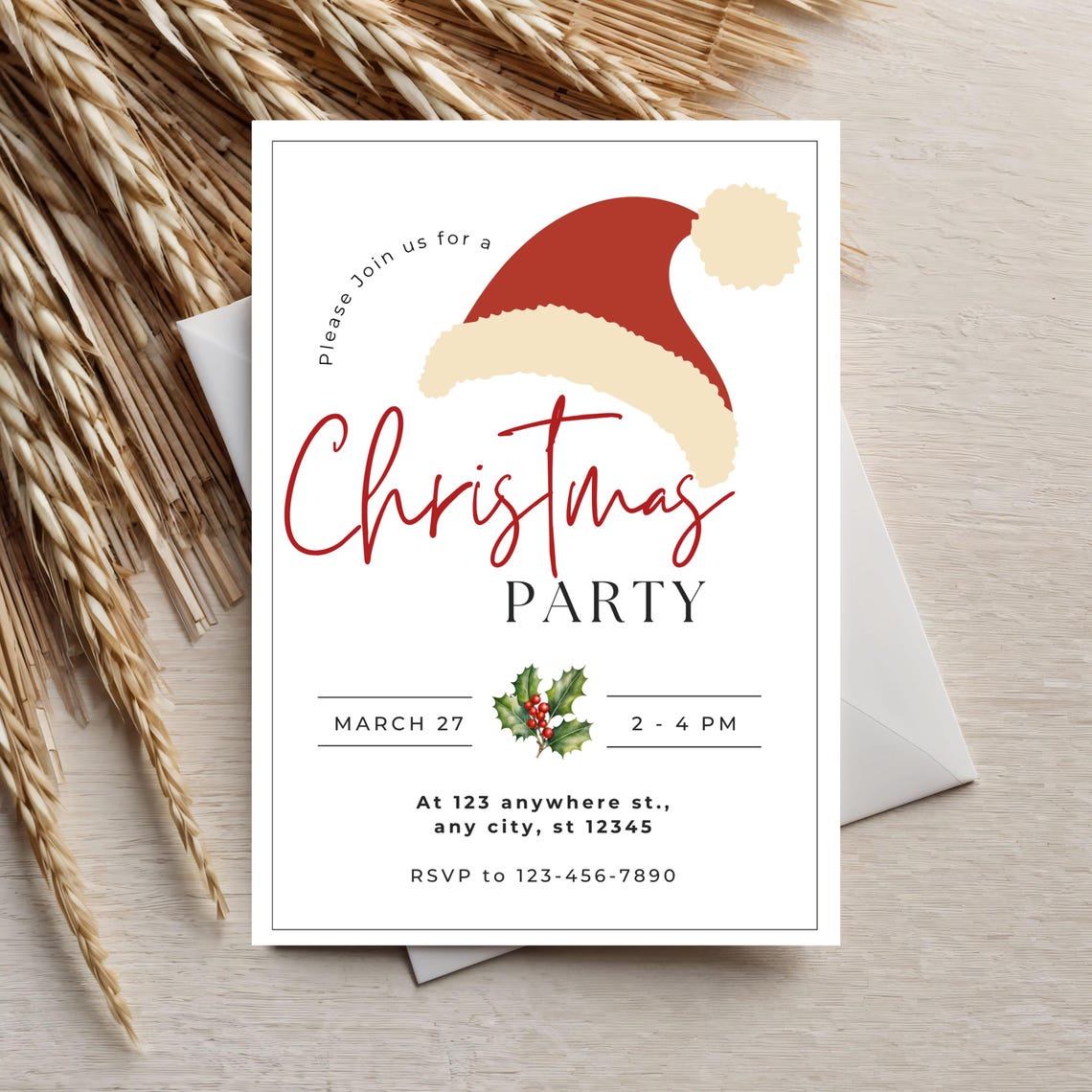Merry & Bright Holiday Party Invitation Template: Editable Christmas ...