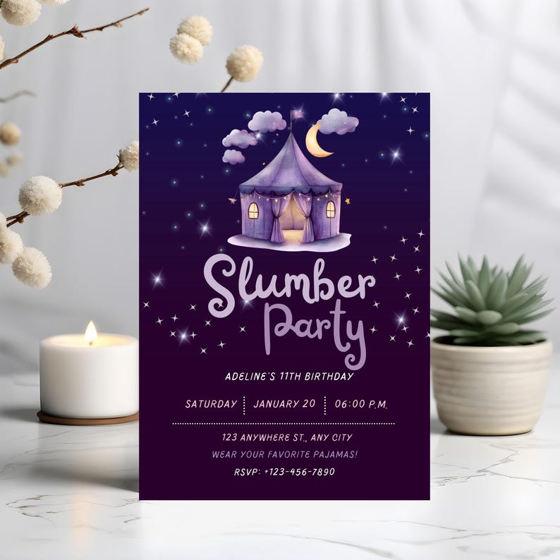 Slumber Party Invitation: Glamping Tent, Editable Printable (digital ...