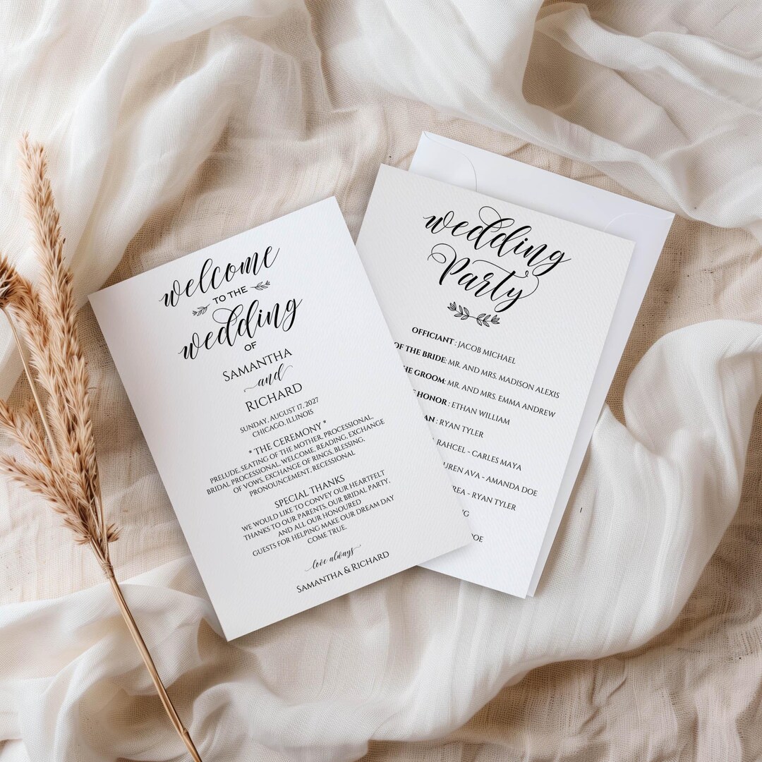 Wedding Ceremony Program Template: Minimalist Order of Service (digital ...