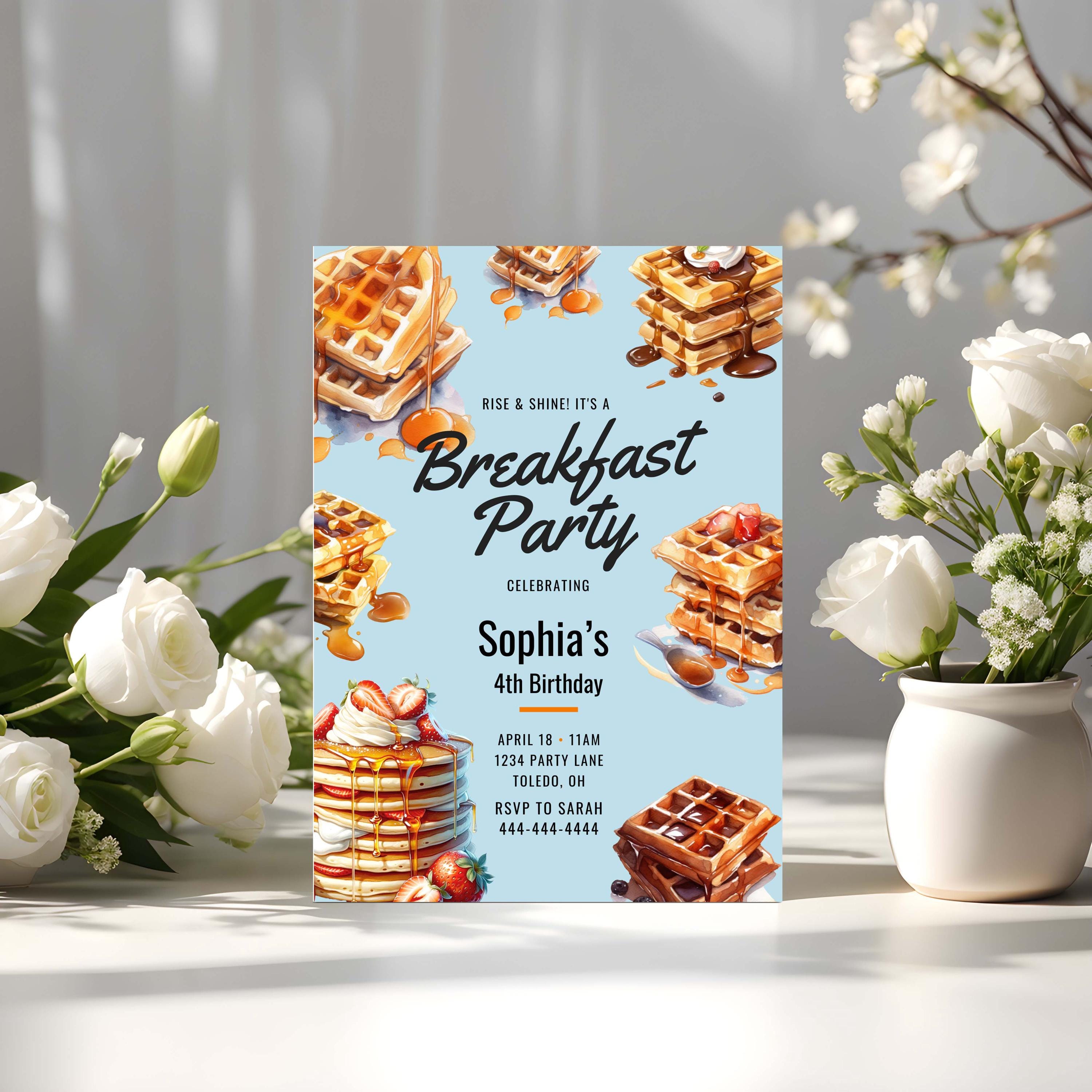 Breakfast Birthday Party Invitation: Editable Waffle Theme Template - Etsy