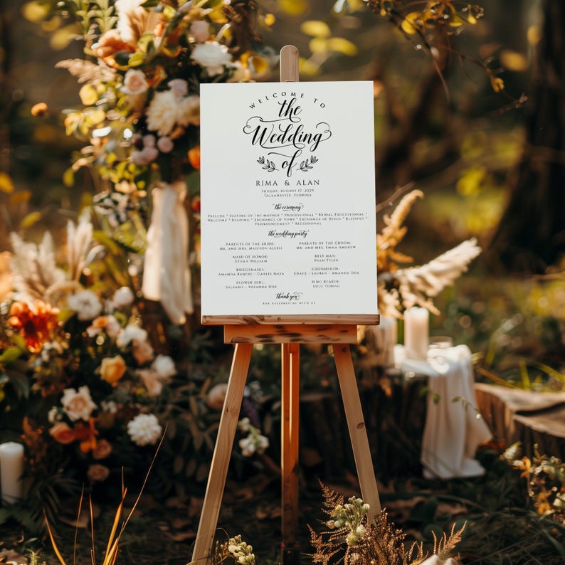 Editable Wedding Program Sign: Ceremony Order of Service (digital ...