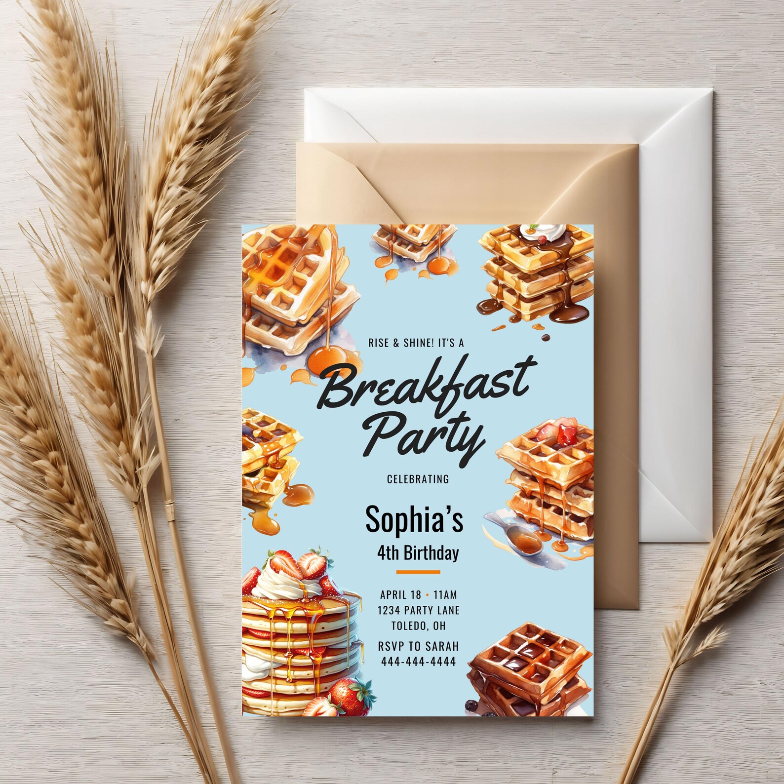 Breakfast Birthday Party Invitation: Editable Waffle Theme Template - Etsy
