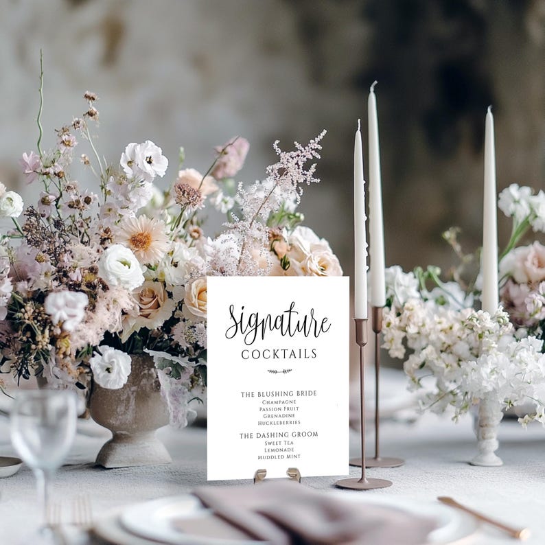 Wedding Signature Drinks Sign Template, Minimalist Bar Menu (editable ...