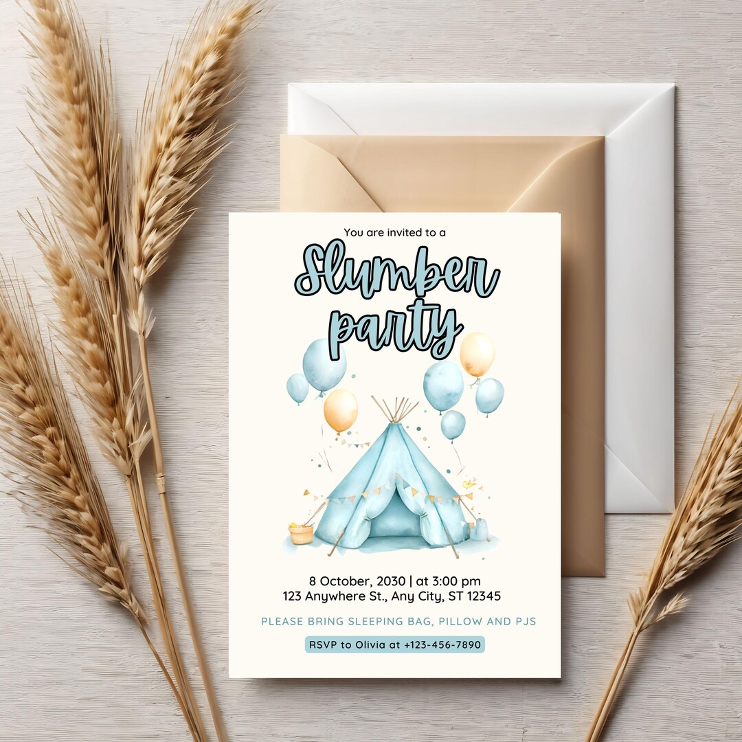 Sleepover Birthday Minimalist Invitation Set Slumber Party Invite Girl ...