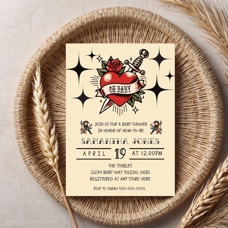 Traditional Tattoo Baby Shower Invitation: Rockabilly Old School ...