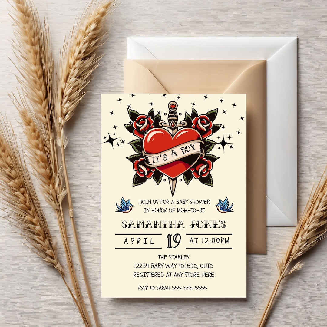 Old School Tattoo Baby Shower Invitation: Rockabilly Style (digital ...