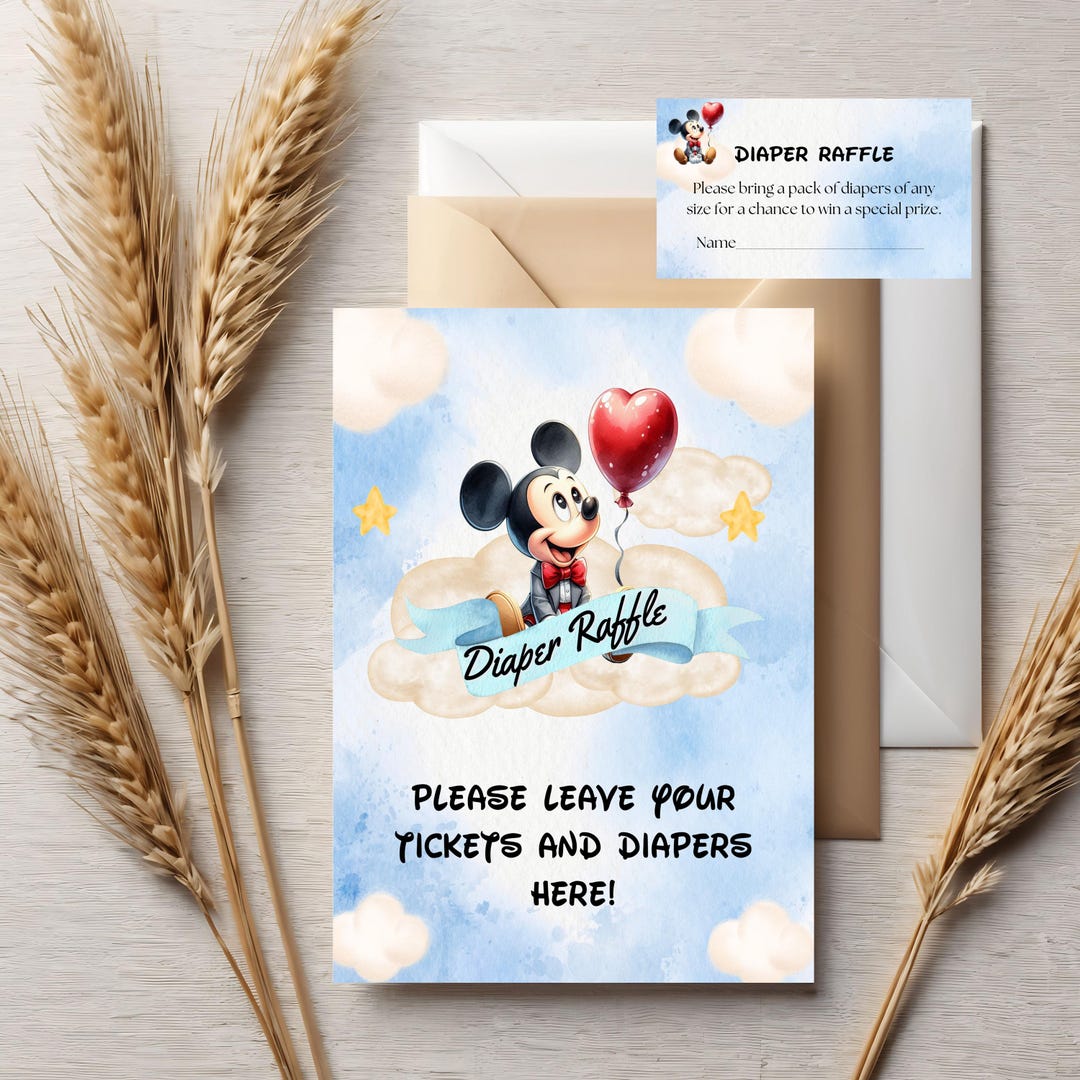 Mickey Mouse Diaper Raffle Ticket: Baby Shower Game (digital Download ...
