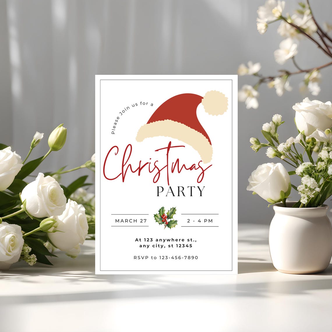 Merry & Bright Holiday Party Invitation Template: Editable Christmas ...