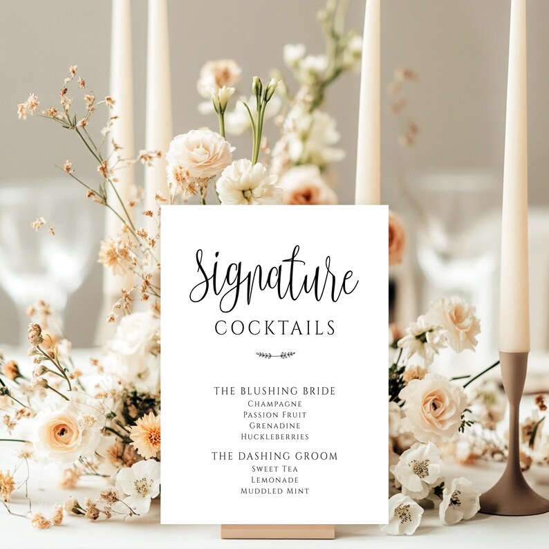 Wedding Signature Drinks Sign Template, Minimalist Bar Menu (editable ...