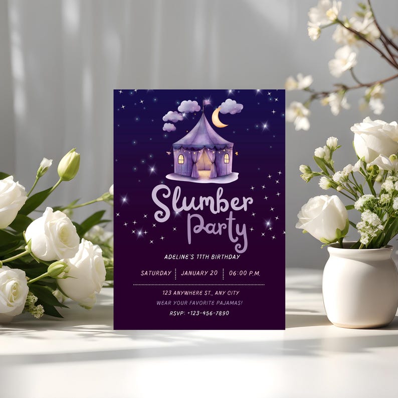 Slumber Party Invitation: Glamping Tent, Editable Printable (digital ...