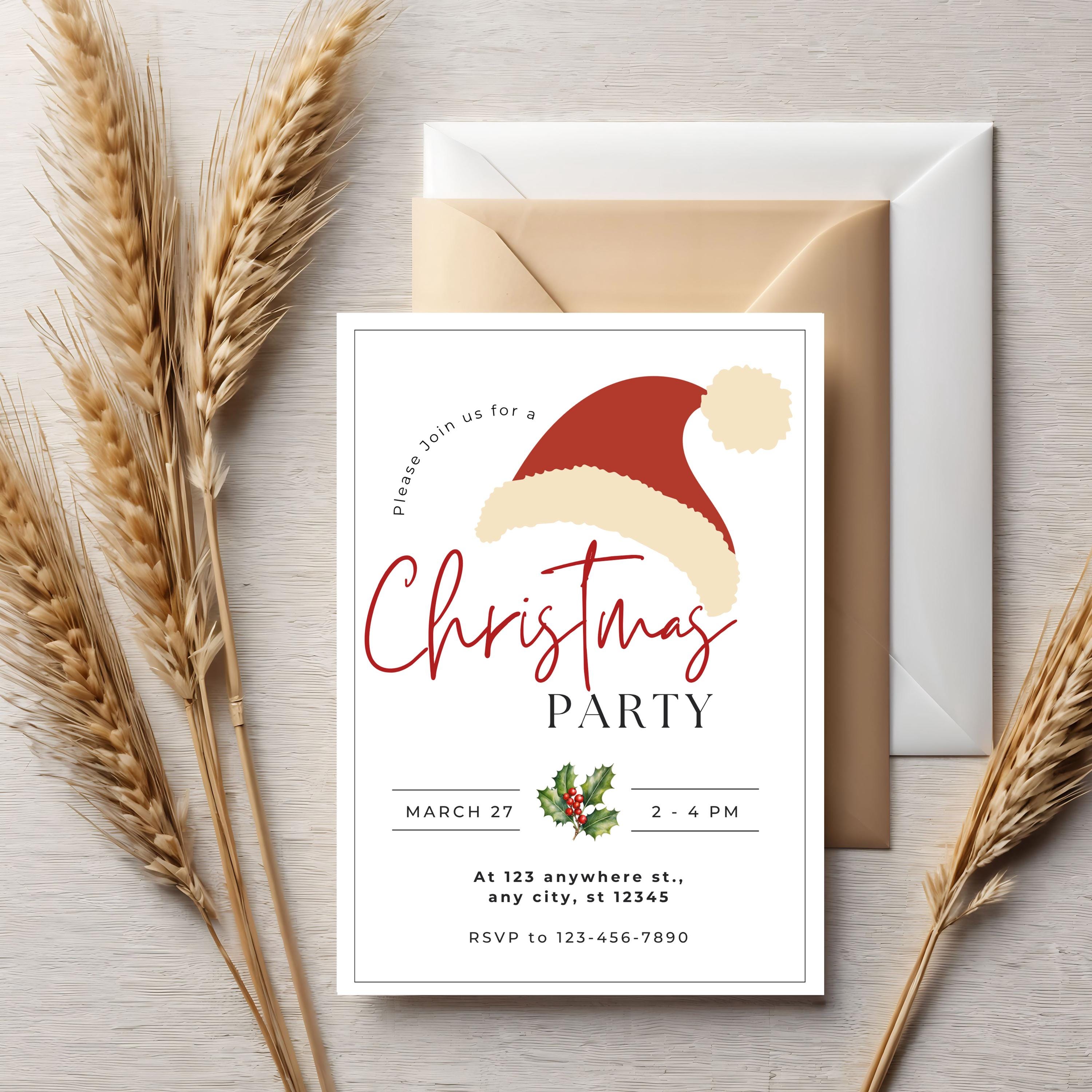 Merry & Bright Holiday Party Invitation Template: Editable Christmas ...