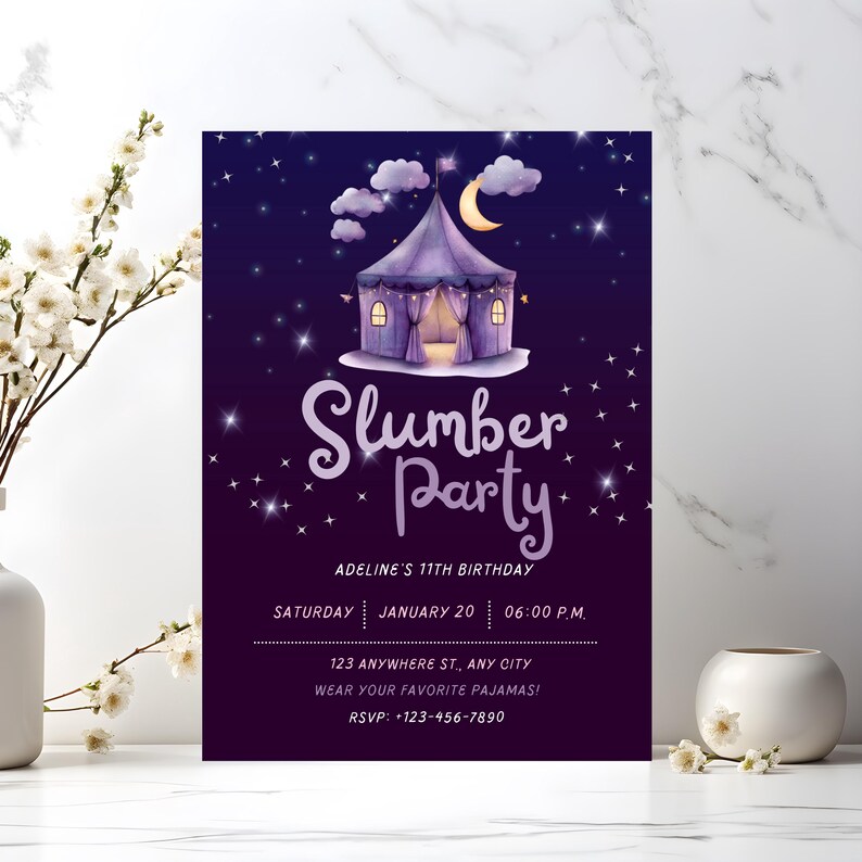 Slumber Party Invitation: Glamping Tent, Editable Printable (digital ...