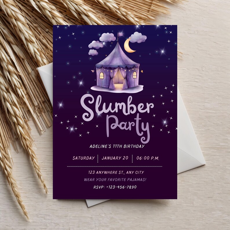Slumber Party Invitation: Glamping Tent, Editable Printable (digital ...