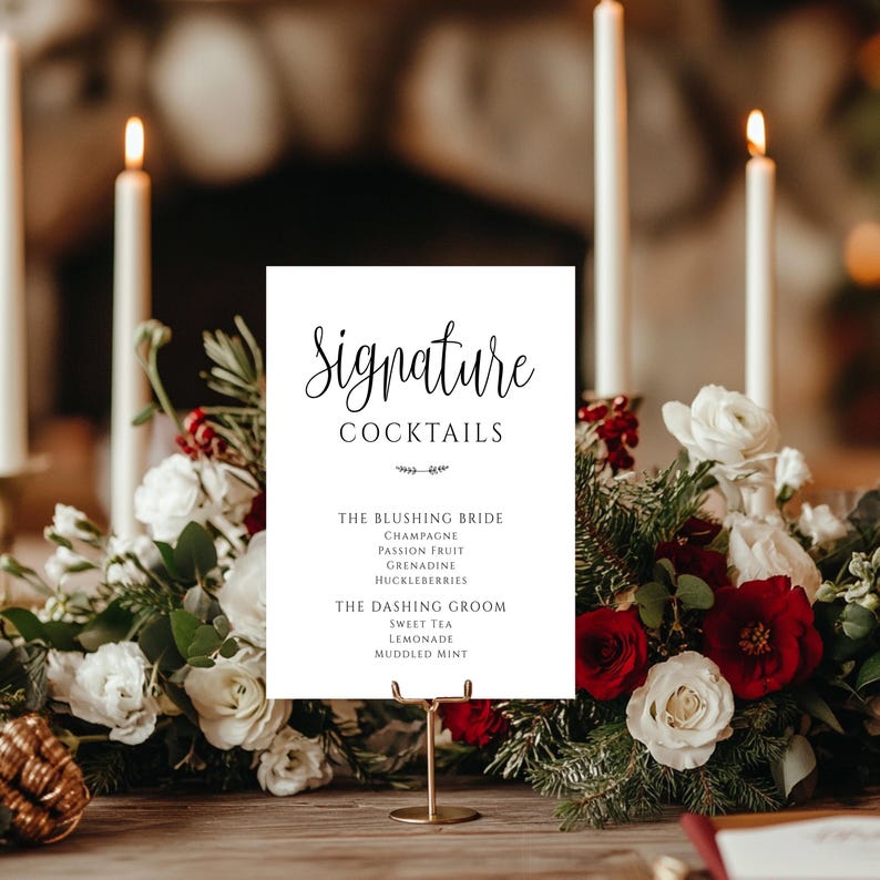 Wedding Signature Drinks Sign Template, Minimalist Bar Menu (editable ...