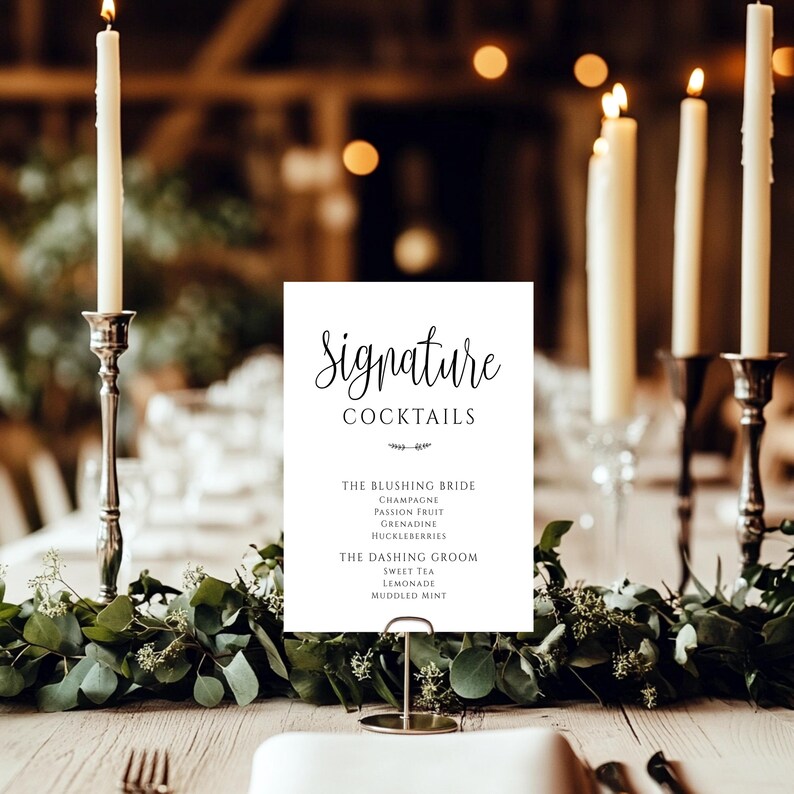 Wedding Signature Drinks Sign Template, Minimalist Bar Menu (editable ...