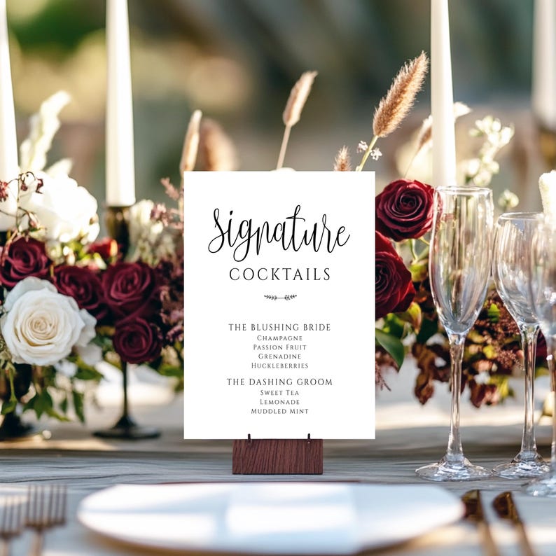 Wedding Signature Drinks Sign Template, Minimalist Bar Menu (editable ...