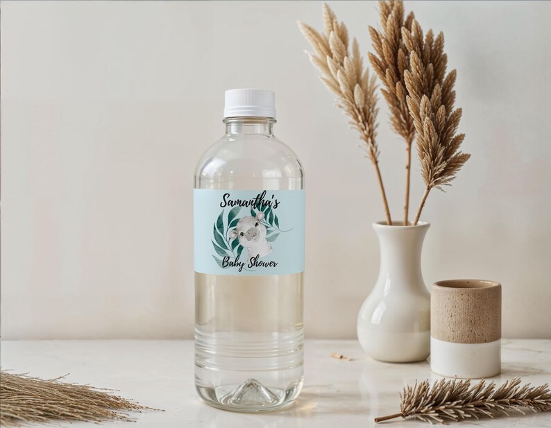 Safari Elephant Baby Shower Water Bottle Labels, Editable Template ...