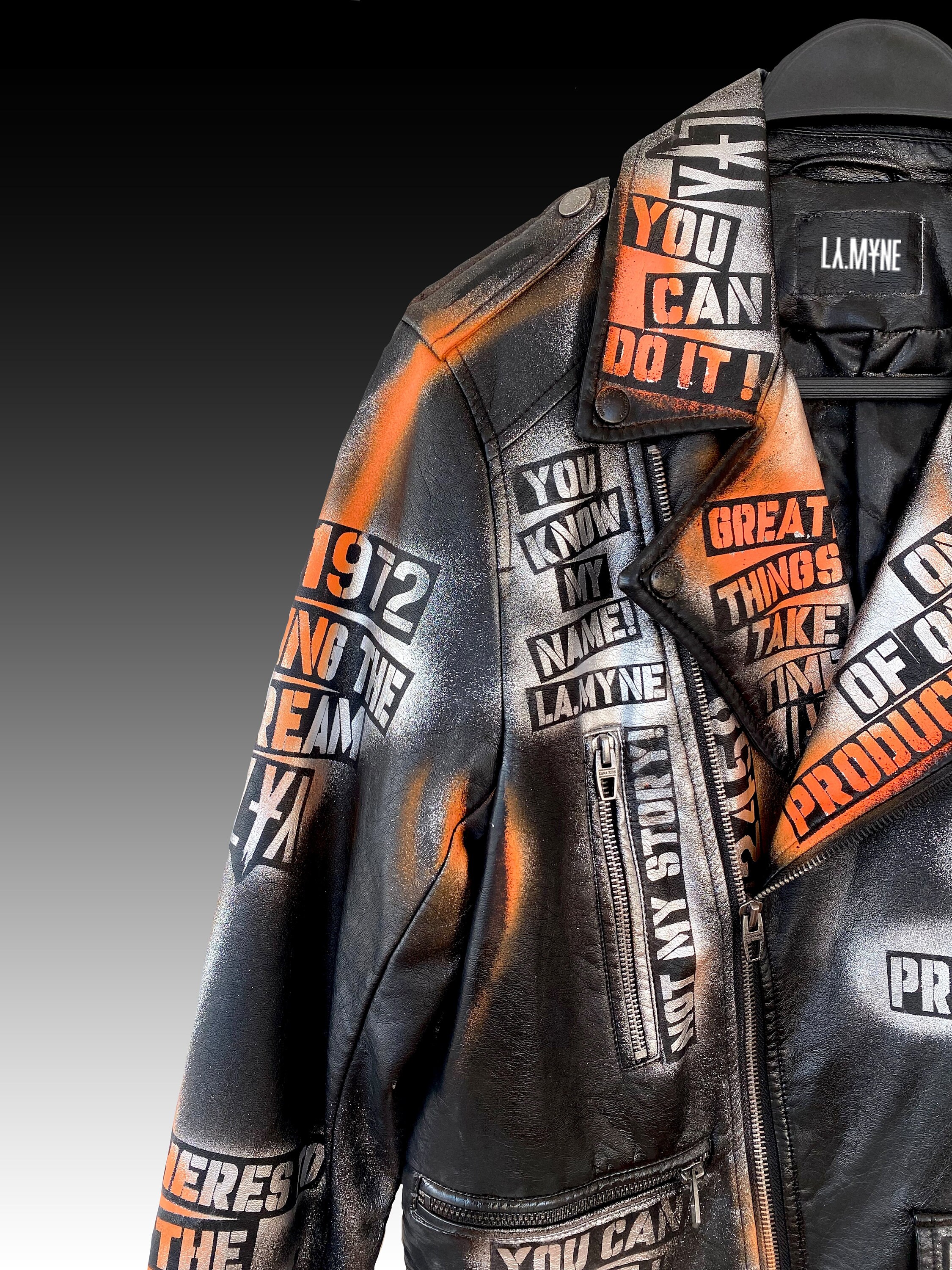 Leather Jacket With Orange Statements One of One Unique and Unisex - Etsy