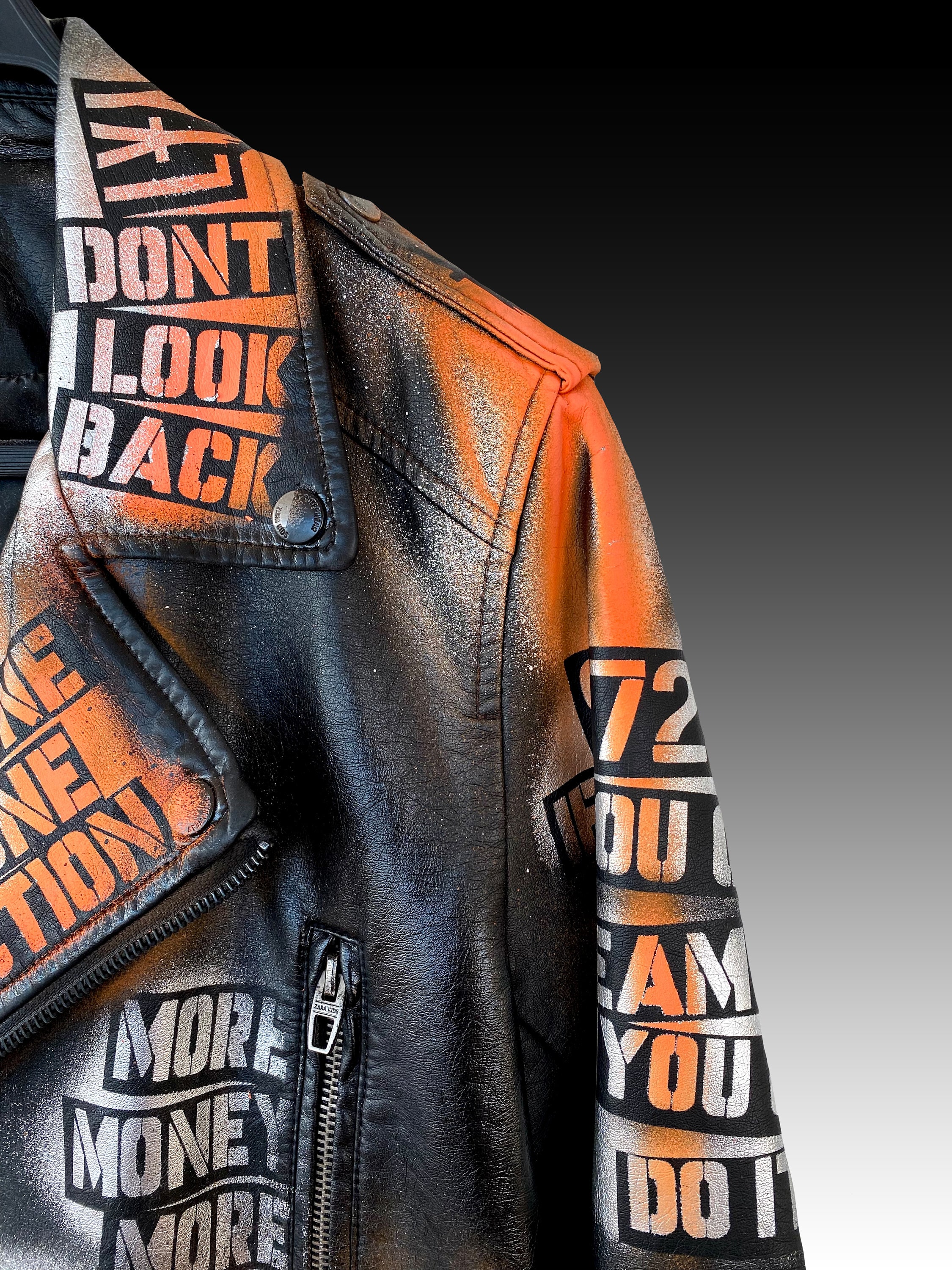 Leather Jacket With Orange Statements One of One Unique and Unisex - Etsy
