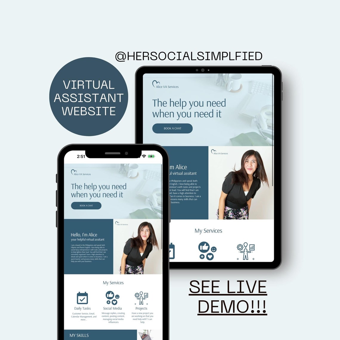 Virtual Assistant Website Template With Clickable Buttons - Etsy