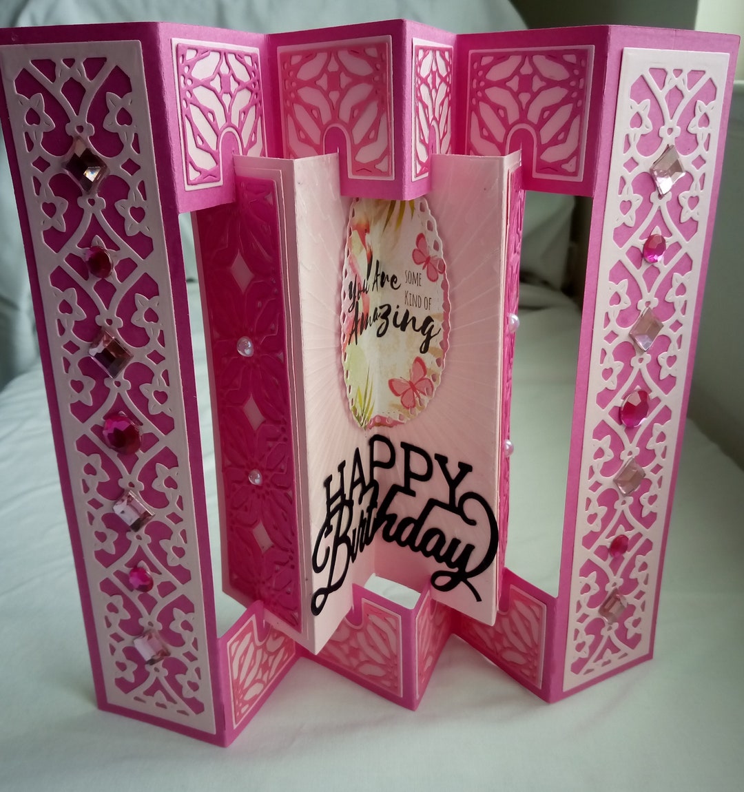 Very Pretty Handmade Card-pink-amazing-jewelled-boxed - Etsy