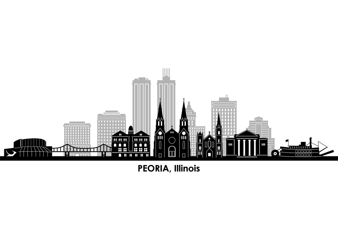 PEORIA Illinois USA SKYLINE City Outline Silhouette Vector Graphic Svg ...