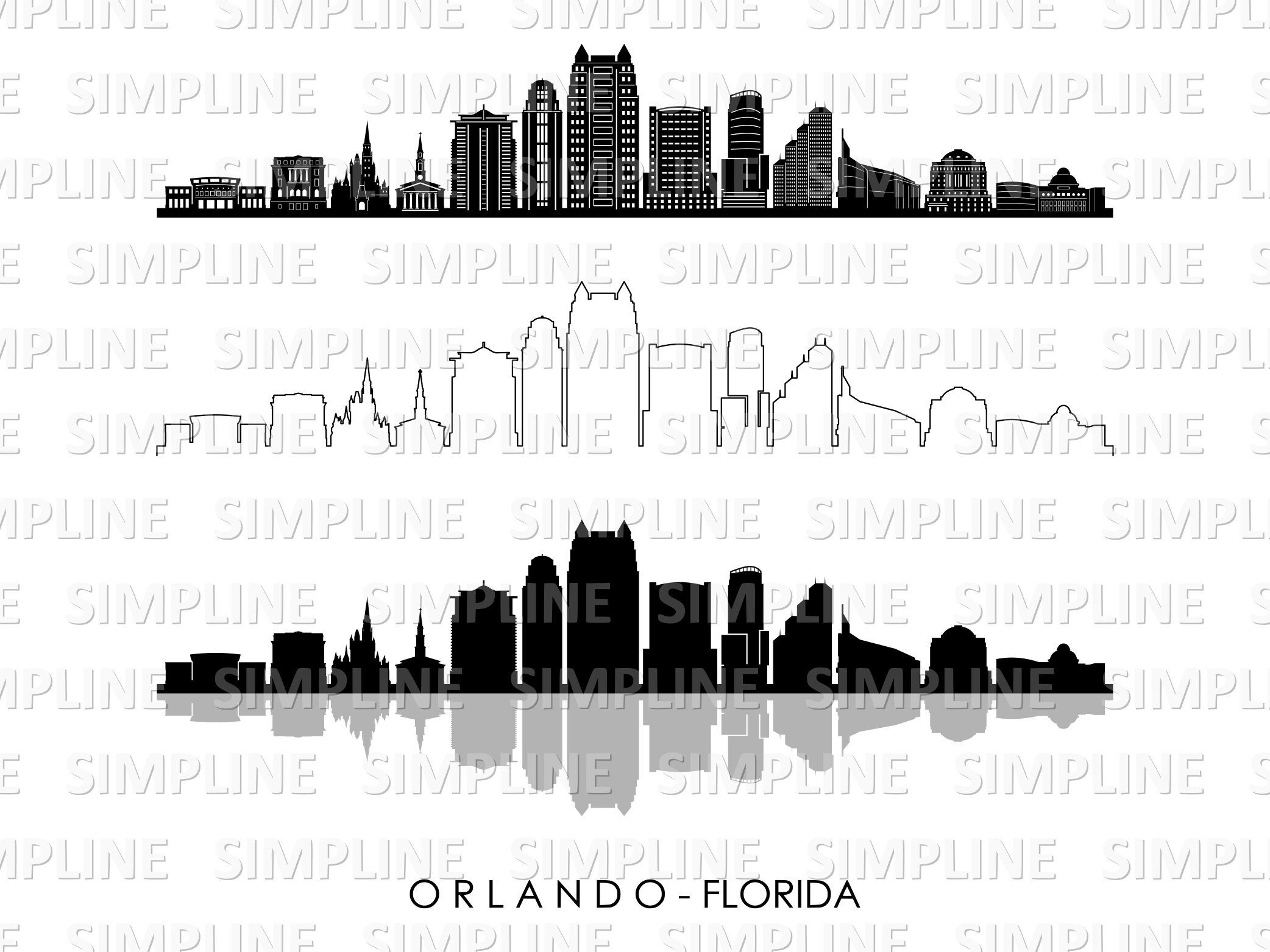 ORLANDO CITY SKYLINE Florida Set Outline Silhouette Vector Svg - Etsy