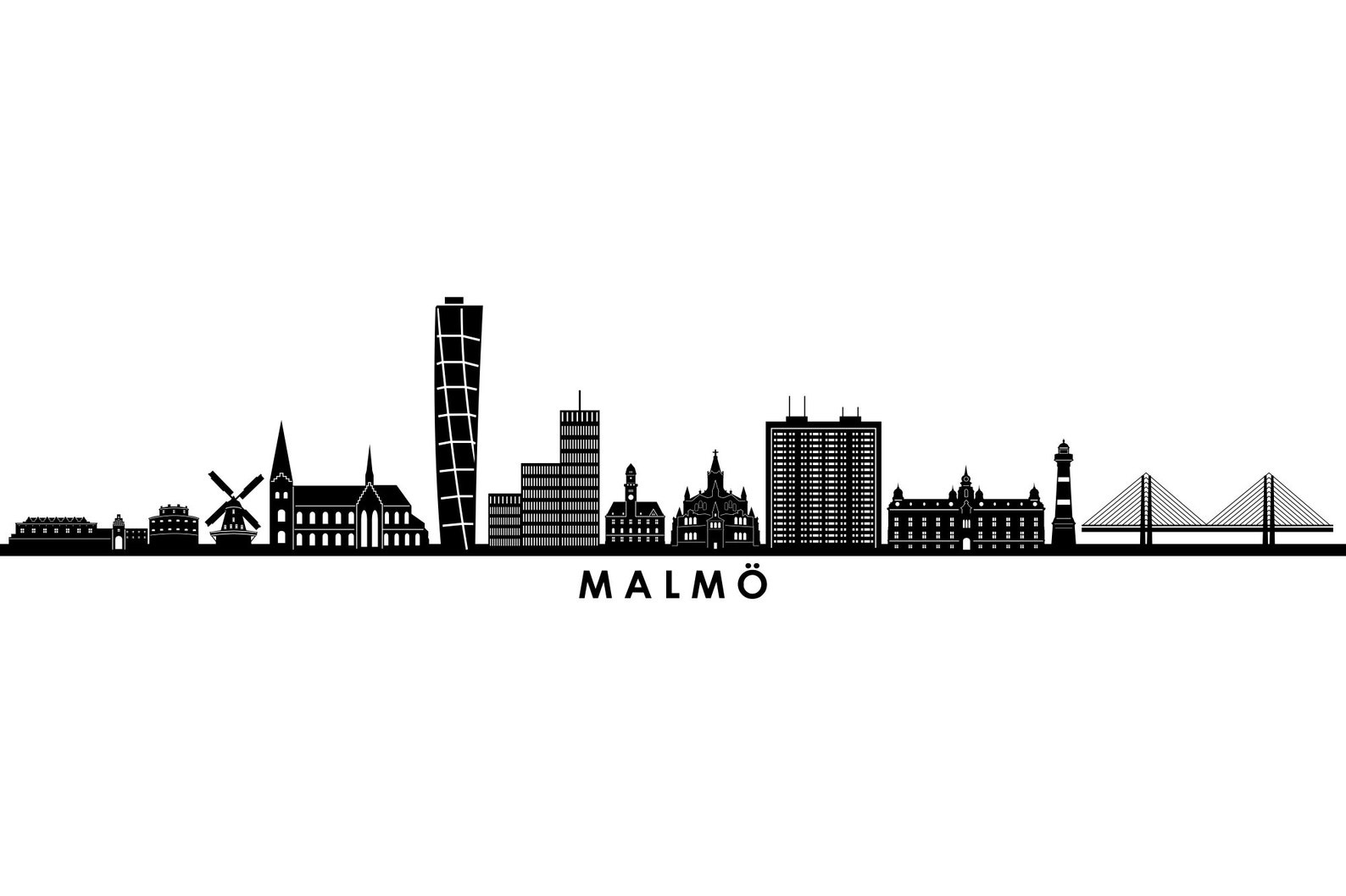MALMÖ Sweden Scandinavia SKYLINE City Outline Silhouette - Etsy UK