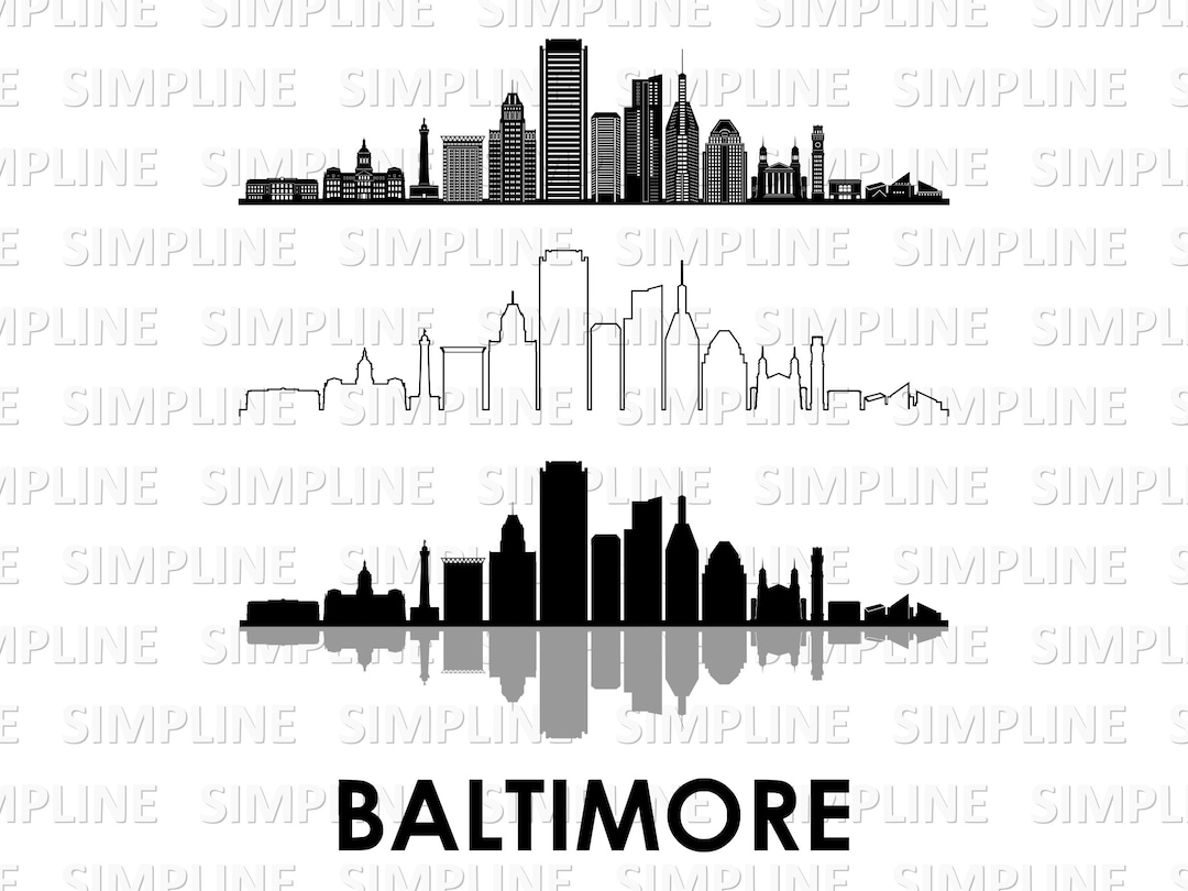 BALTIMORE MARYLAND City SKYLINE Outline Silhouette Vector Svg Eps Jpg ...
