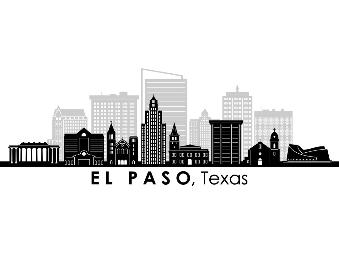 EL PASO Texas USA Skyline City Outline Silhouette Vector Graphic Svg ...