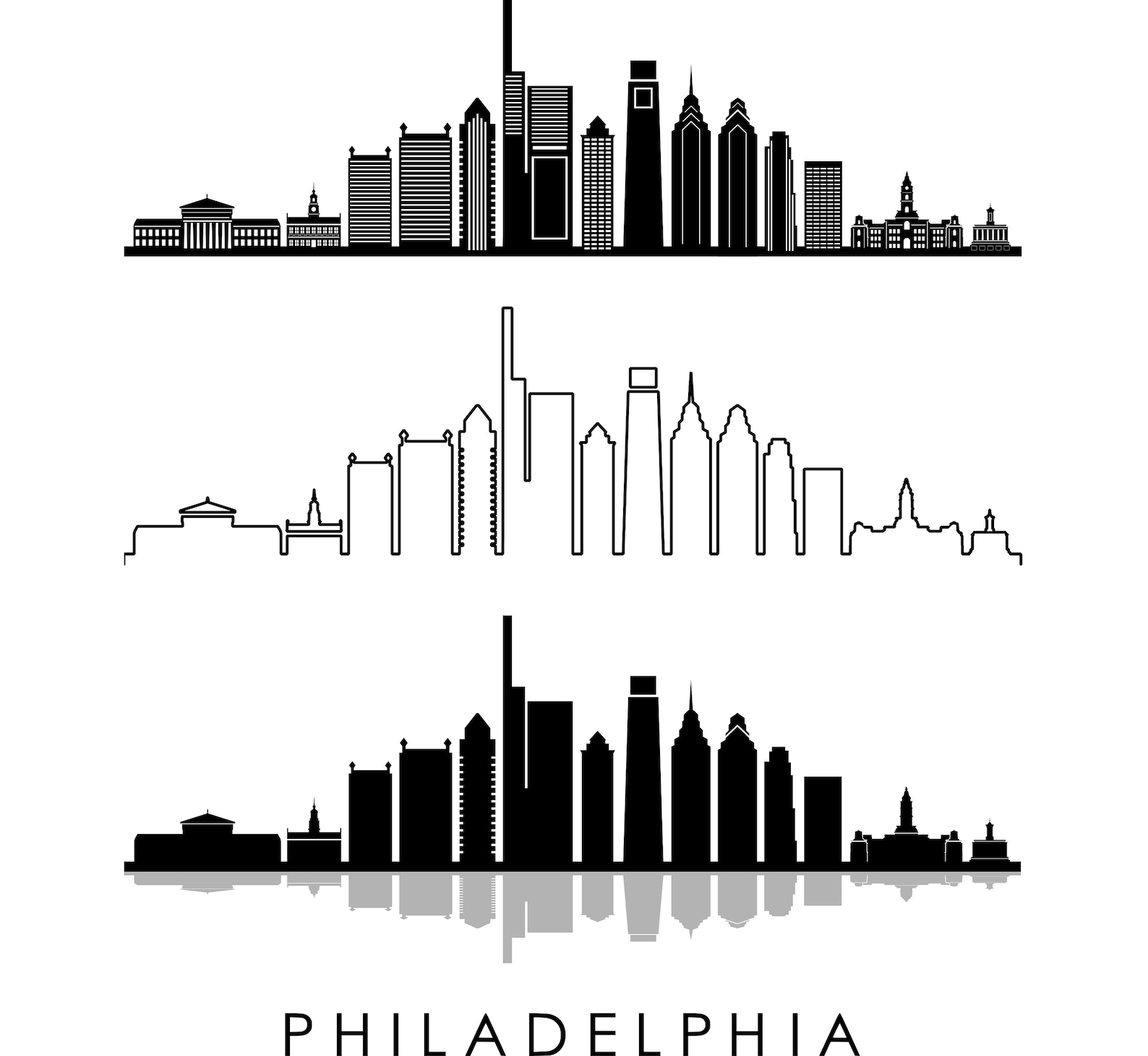 PHILADELPHIA SKYLINE Outline Silhouette Vector Svg Eps Jpg Png - Etsy