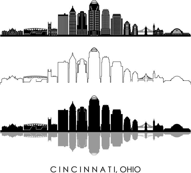 CINCINNATI City OHIO SKYLINE Outline Silhouette Vector Svg Eps | Etsy