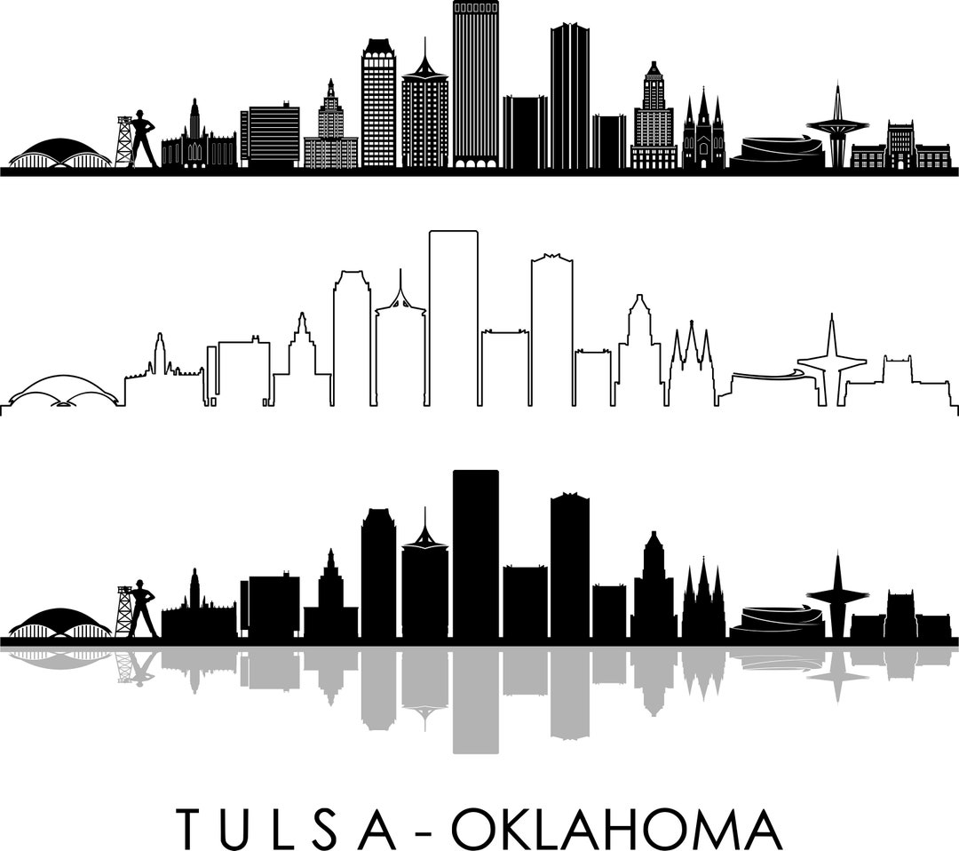 TULSA CITY Set Oklahoma SKYLINE Outline Silhouette Vector Svg Eps Jpg ...