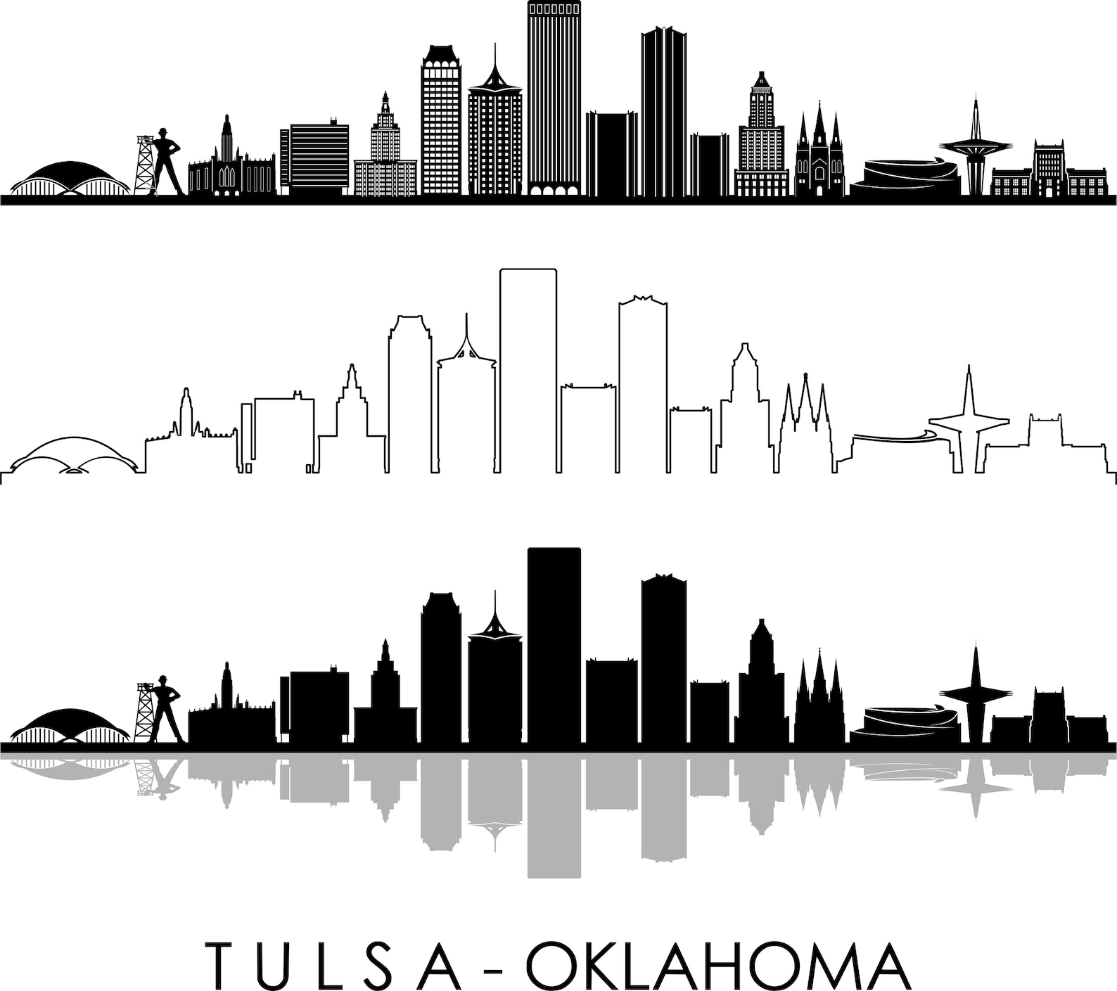 TULSA CITY Set Oklahoma SKYLINE Outline Silhouette Vector Svg Eps Jpg ...