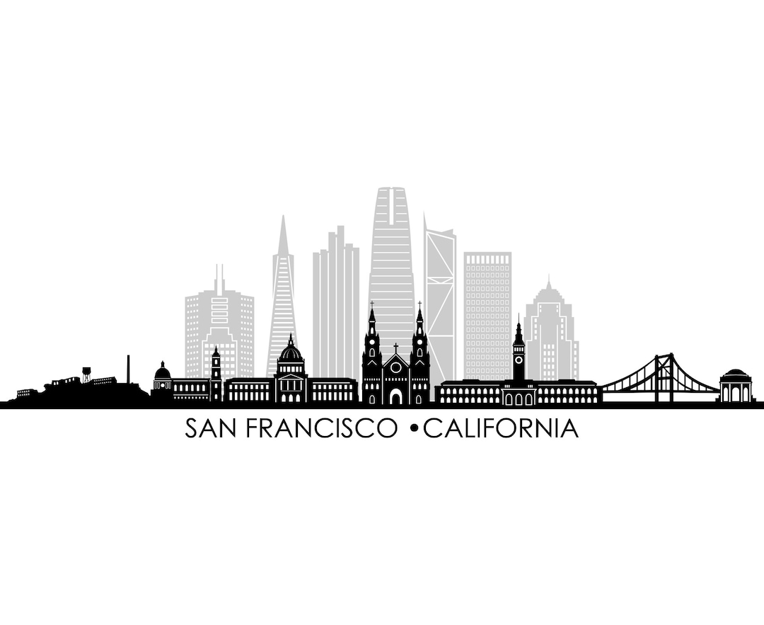 SAN FRANCISCO California USA Skyline City Outline Silhouette Vector ...