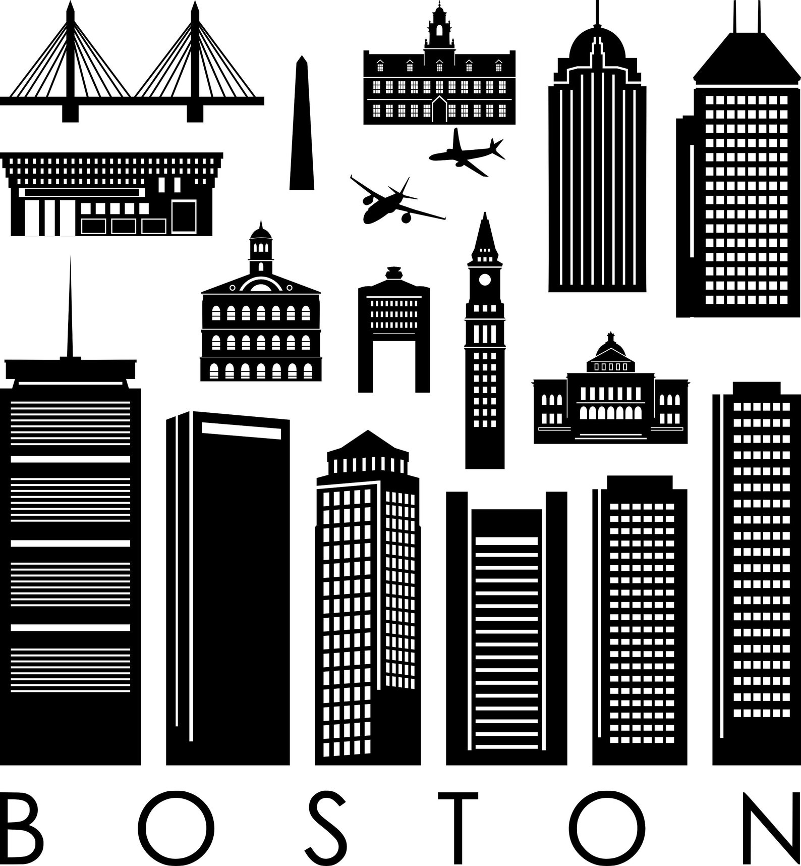 BOSTON Skyline Outline Silhouette Svg Eps Jpg Png - Etsy