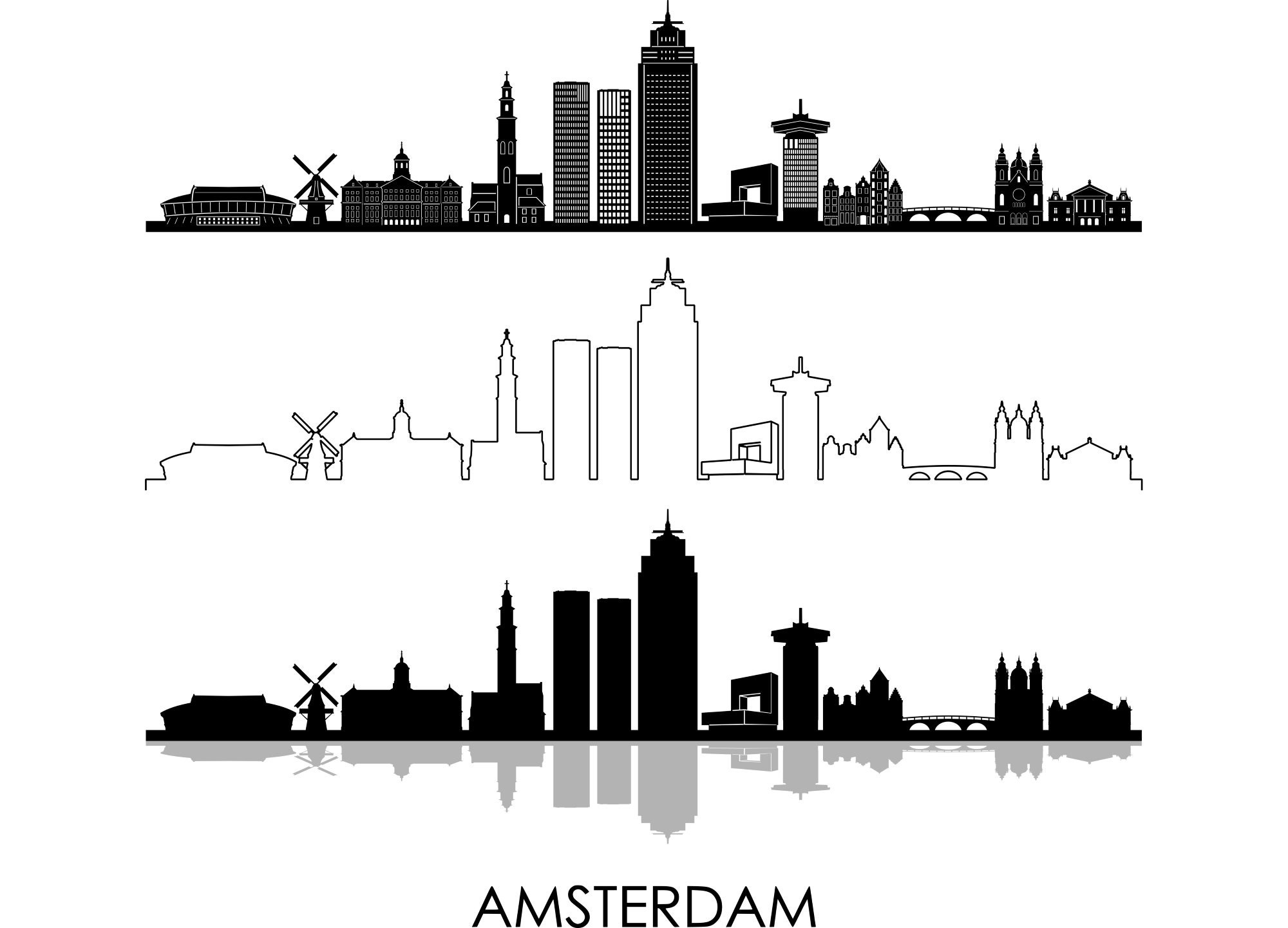 AMSTERDAM Holland Netherlands SKYLINE City Outline Silhouette - Etsy